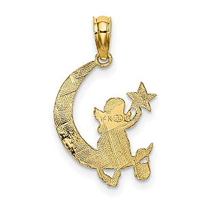 Jewelry Stores Network 14k Yellow Gold Angel Holding Star Sitting On Half Moon Pendant 16 mm x 13 mm