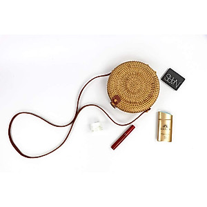 Zerodist Round Rattan Bags for Women Handmade Wicker Women Purse Handbag Crossbody Shoulder Womens leather Straps Purse (3)
