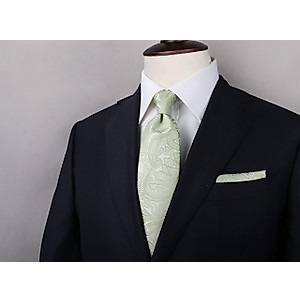 TaecMin Sage Tie Dusty Green Ties for Men Paisley Neckties and Pocket Squares Set for Weddings