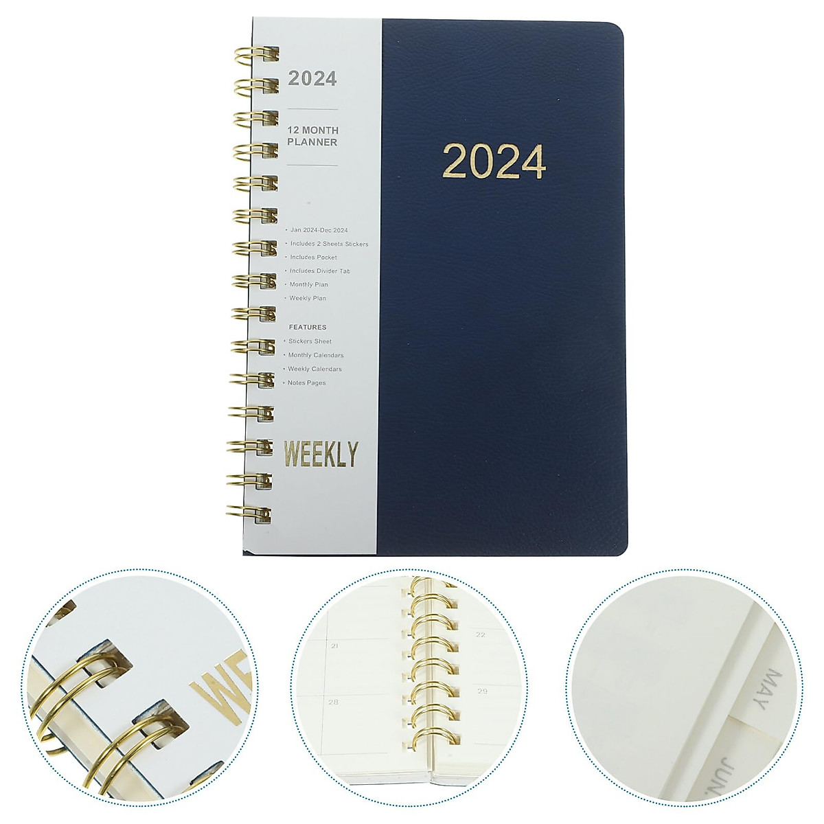 MAGICLULU 2024 Daily Planner One Page Per Day Monthly Agenda Planner Spiral Yearly Schedule Notepad Work Planning Notebook for Home Office Supplies Blue