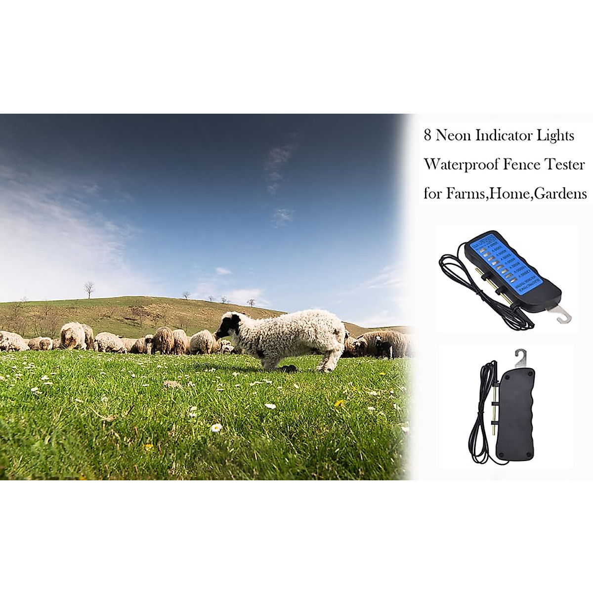 OKJHFD 12KV Neon Fence Voltage Tester Neon Fault Finder, Electric Fence Voltage Tester Professional Durable 2000 to 12000V 8 Neon Indicator Lights Waterproof Fence Tester for Farms,Home,Gardens