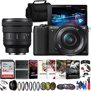 Sony Alpha a5100 Mirrorless Digital Camera with 16-50mm Lens (Black) + Sony FE PZ 16-35mm Lens + Filter Kit + Wide Angle Lens + Bag + 64GB Card + NPF-W50 Battery + More (Renewed)