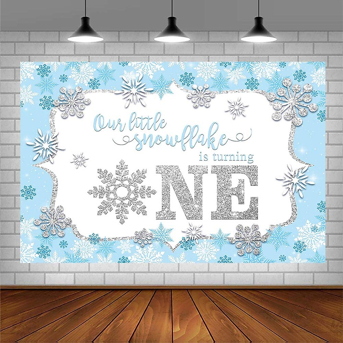 AIBIIN 7x5ft Winter Onederland Backdrop for Boy Sweet Little Snowflake Happy First One Birthday Photography Background Blue Silver Winter Wonderland Party Decoration Banner Supplies Photo Studio