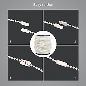 HASAYAKI Curtain Beaded Chain Cord, 3m / 3.28yd / 9ft Beaded Pull Strings with 3 Connectors, Repair for Roller Blinds Shades - White
