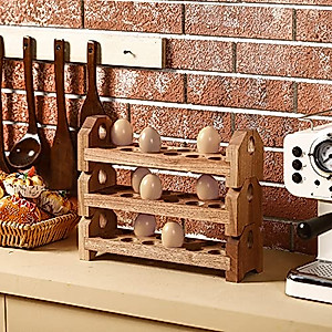 Set of 3 Pieces Wooden Egg Holder Countertop Egg Storage Trays Hold 36 Fresh Egg Stackable Wood Deviled Egg Tray Organizer Rustic Egg Rack Container for Kitchen Counter Display Refrigerator Storage