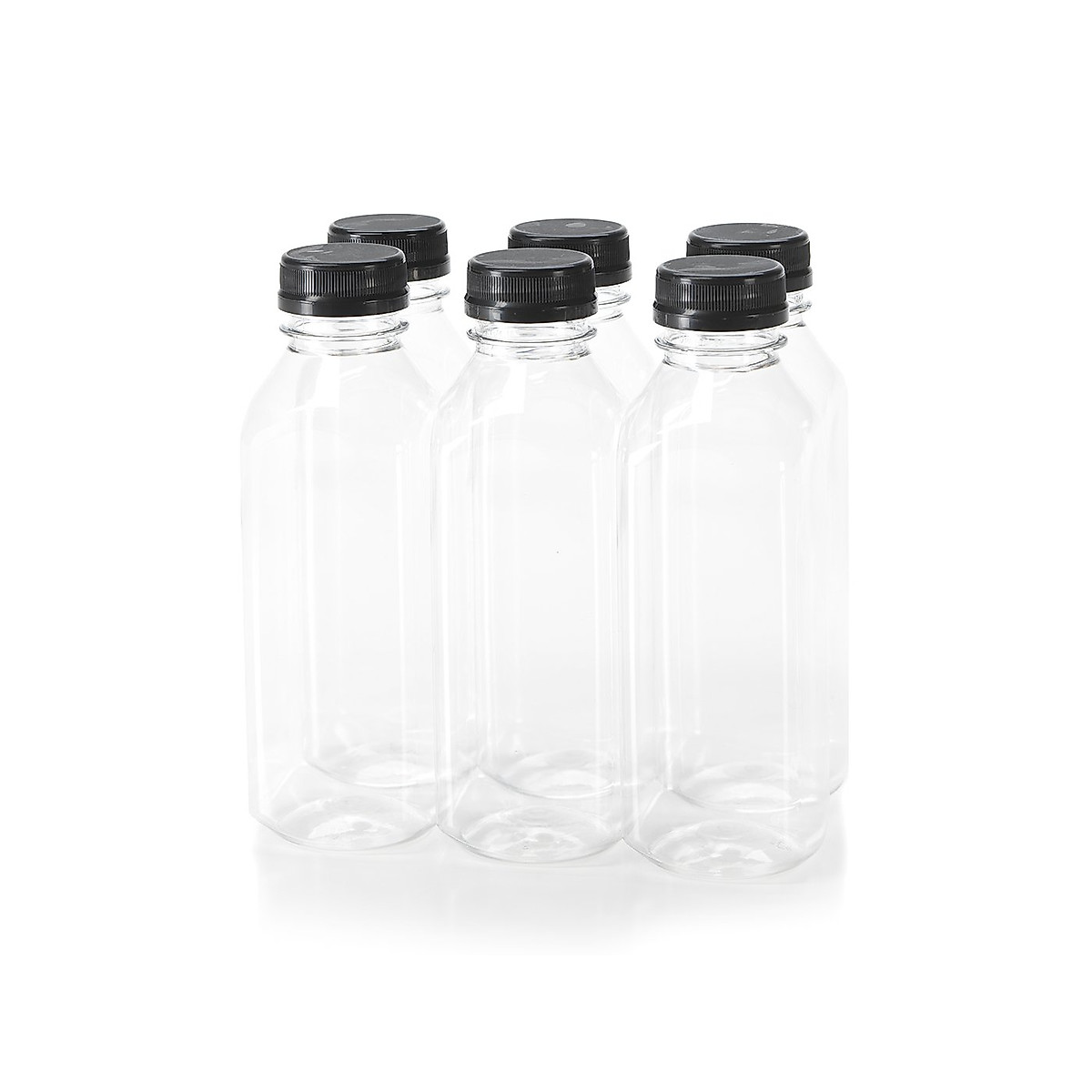 Clear Food Grade Plastic Juice Bottles 16 Oz (Pint) with Cap (6)