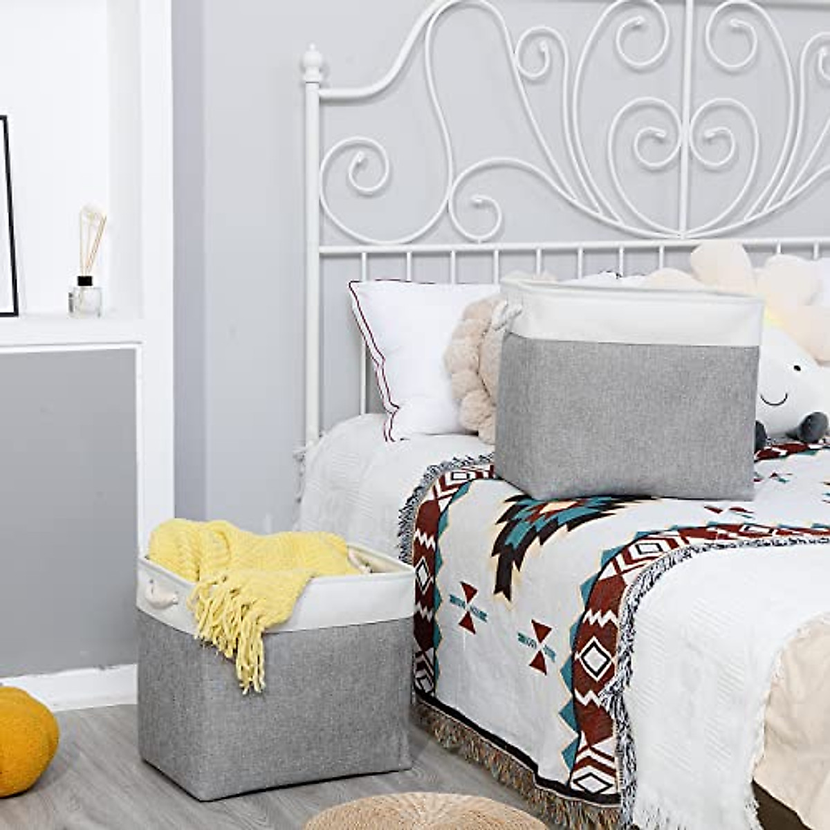 Bidtakay Large Storage Bins for Clothes Fabric Deep Baskets for Organizing Set of 2 Grey Fabric Pantry Storage Bins for Hallway Living Room Blankets 17x12x15 in Extra Large Shelf Tote Baskets