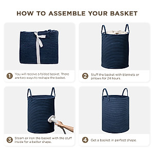 Laundry Basket, 72L Woven Laundry Hamper, Baby Nursery Hamper for Toys, Blanket Basket for Living Room, Clothes Hamper for Bedroom&Baby Room, Blue