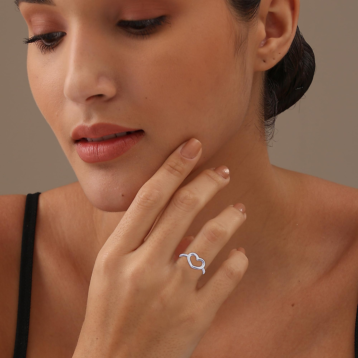 LeCalla 925 Sterling Silver Open Heart Ring for Teen Hypoallergenic High Polish Rings for Women Size - 5