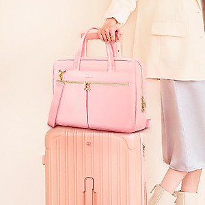 Ferkurn Laptop Bag Case Women Men Computer Bag Compatible with MacBook/HP/LG/Dell, Shoulder Strap Carrying Briefcase Messenger Bag, Pink, 15.6-16 Inch