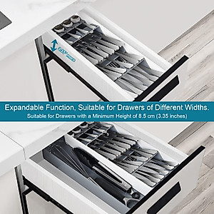 Aionvidas Expandable Silverware Organizer Storage Tray, Compact Cutlery Organizer in Kitchen Drawer, Adjustable and Removable Flatware Organizer for Kitchen Drawer Holding Utensils Spoons Knife Forks