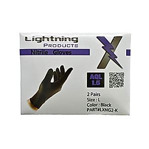 Lightning X Black Nitrile Glove Pairs, Individually Packed, 100 Gloves, 50 Pairs, 25 Carded Packs of 2 Pairs - Large