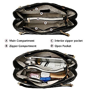 FOXLOVER Tote Handbags for Women, PU Leather Ladies Quilted Tote Bag Purses and Handbags with Chain Strap Women's Large Handbag (Black)