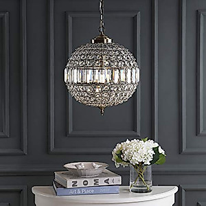 JONATHAN Y JYL6110B Georgina Crystal/Metal LED Chandelier Pendant Glam Contemporary Transitional Dimmable Dining Room Living Room Kitchen Foyer Bedroom Hallway, 16", Antique Brass/Clear