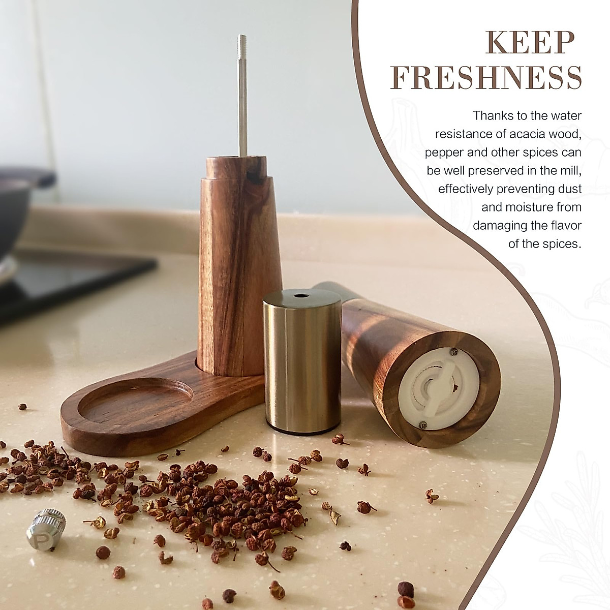 Gold Salt and Pepper Grinder Set,Salt and Pepper Grinder Set Wood,Gold Salt and Pepper Shakers, Modern Salt and Pepper Shakers, Pepper Mill with Ceramic Core,Pepper Grinder For Kitchen,Wood Tray
