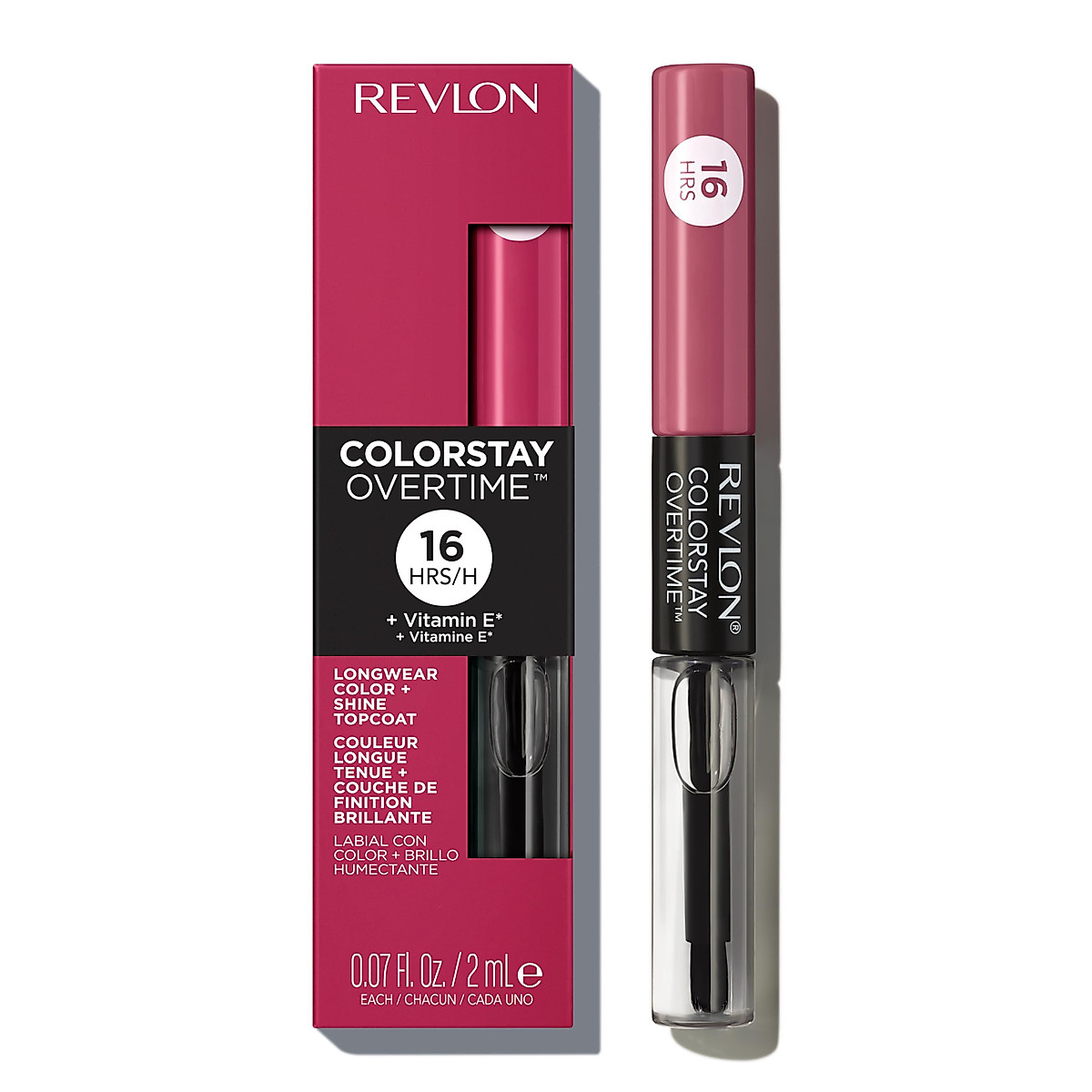 Revlon Liquid Lipstick with Clear Lip Gloss, ColorStay Overtime Lipcolor, Dual Ended with Vitamin E, 220 Unlimited Mulberry, 0.07 Fl Oz