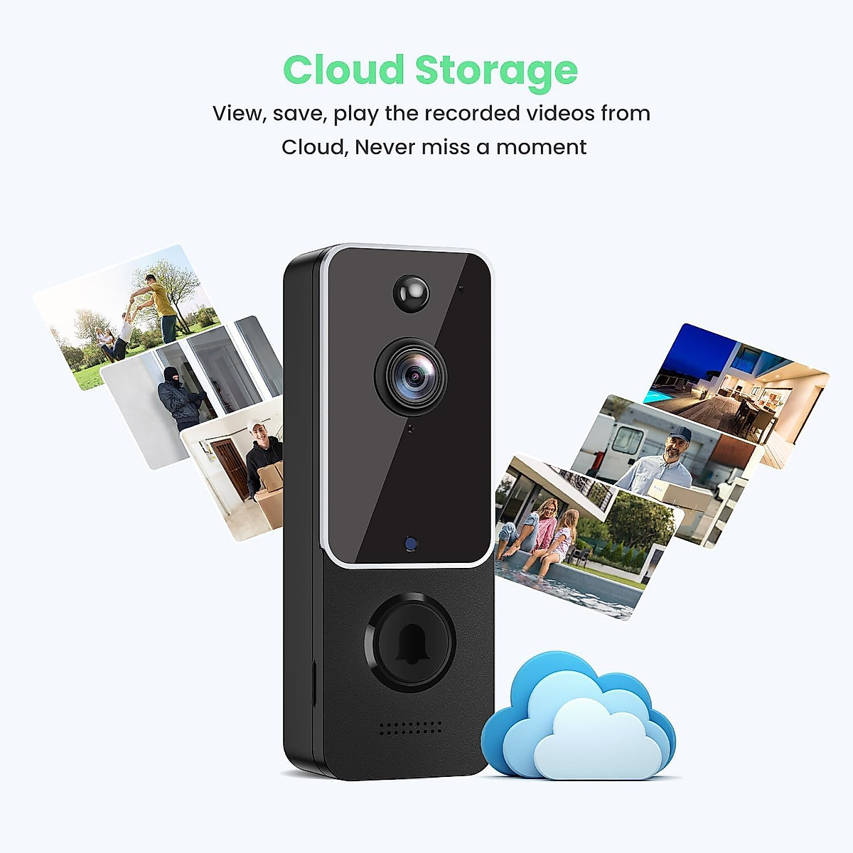 SJCODE Smart Video Doorbell Security Camera Outdoor Included Ring Chime, Wireless and Battery Powered, 2 Way Audio, Human Detection, Night Vision, Cloud Storage, for Indoor/Outdoor Surveillance