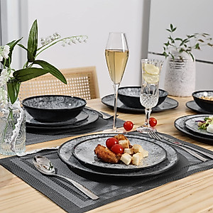 Melamine Dinnerware Set of 12 Pcs-Melamine Plates and Bowls Set for Indoor and Outdoor Use, BPA Free Dishwasher Safe, Lightweight Unbreakable（Glazed Grey）