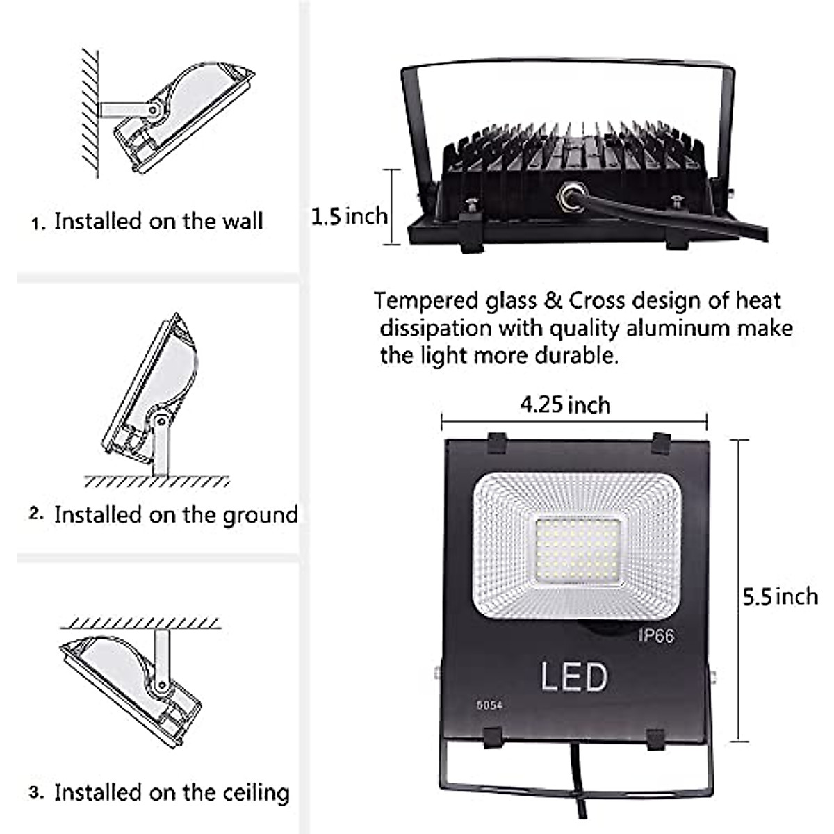 HANNAHONG 10W LED Flood Light with Plug,1000lm Super Bright Security Lights, IP66 Waterproof Outdoor Work Light, 6000K Daylight White Spotlight for Eave, Porch, Garage, Patio, Yard, Garden, Lawn