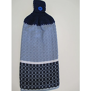 Crocheted FULL Towel Shades of Blue Kitchen Towel with Soft Navy Yarn