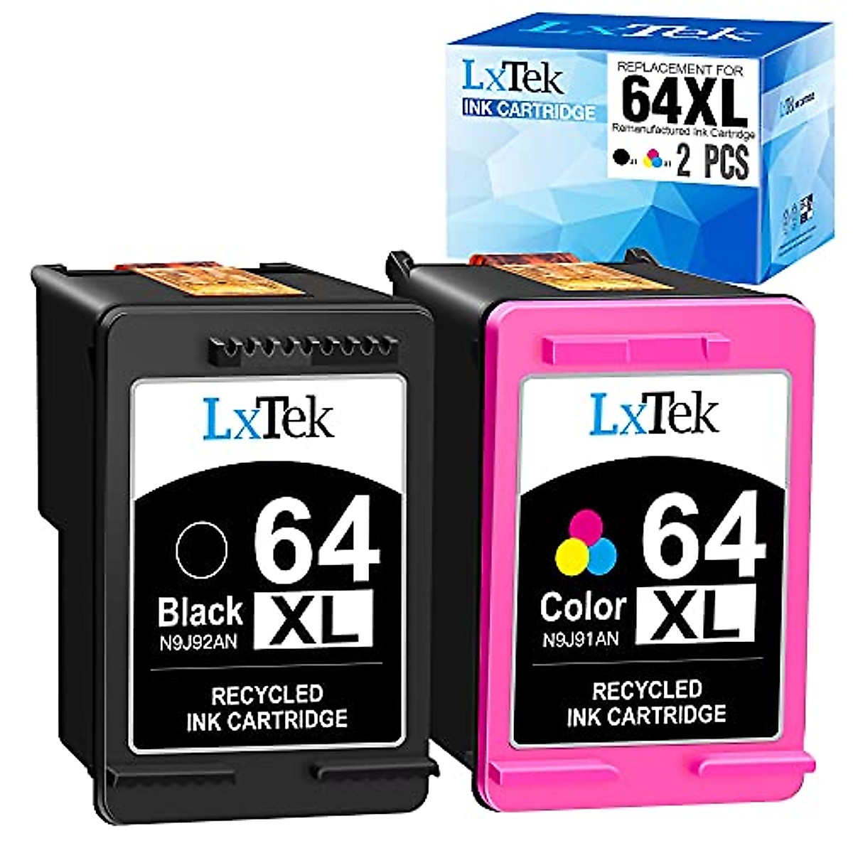 LxTek Remanufactured Ink Cartridge Replacement for HP 64XL 64 XL to use with Envy Photo 7958e 7155 7855 6255 7120 6252 6220 6230 6258 7158 7130 7132 7164 7858 7255e 7955e Printer(1 Black,1 Tri-Color)