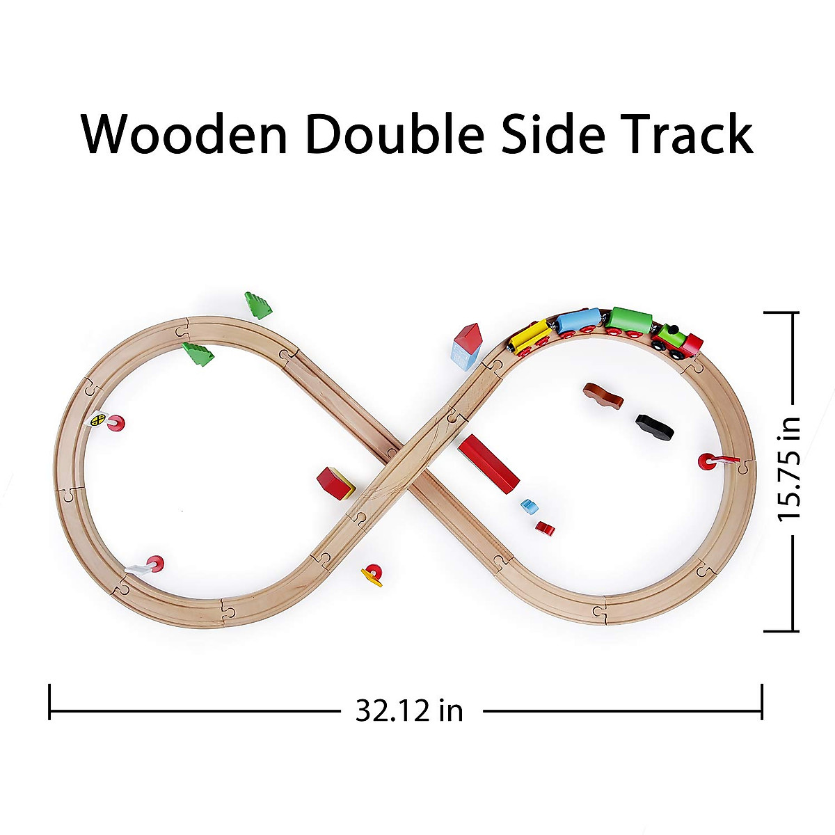 SainSmart Jr. Wooden Train Set for Toddler with Double-Side Train Tracks Fits Brio, Thomas, Melissa and Doug, Kids Wood Toy Train for 3,4,5 Year old Boys and Girls