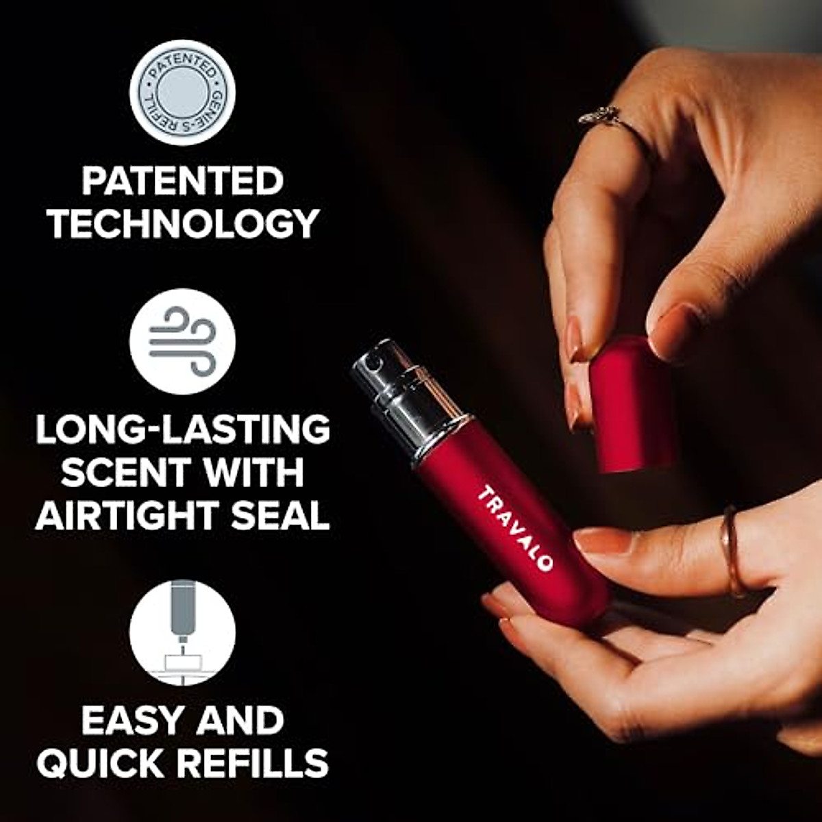 Travalo Classic HD Perfume Atomizer | Genie-S TSA Approved Travel Perfume Bottle Refillable | Reusable Airtight Easy-Fill Mini Pump Sprayer | Lightweight Elegant Design w/Volume Window | Red 0.17oz