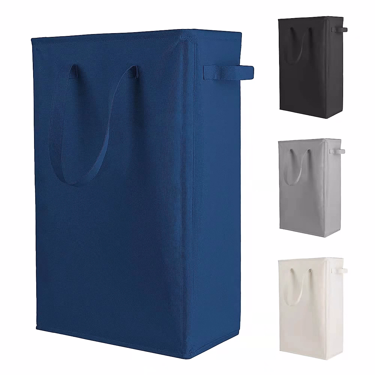 Odonata Slim Laundry Hamper Handles Collapsible Laundry Basket Thin Dirty Clothes Basket Narrow Laundry Bag Foldable Dirty Hamper 45L (Navy blue)