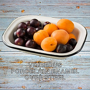 Tablecraft Enamelware Collection Black Rim Solid White Enamel Rectangular Serving Bake Pan, Camping, Farmhouse, Home & Restaurant Use Porcelain over Steel, Classic, Vintage, Style 11x8x2.3