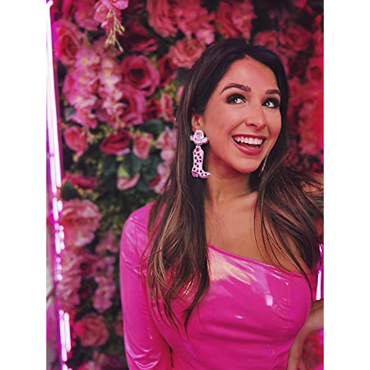 Western Country Earrings Sparkly Rhinestone Beaded Boots Hat Dangle Earrings for Women Fun Western Country Nashville Bachelorette Party Earrings Jewelry Gifts