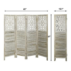 ACEHOME Room Dividers 4 Panel,Home Folding Privacy Carved Wood Screens 5.6Ft,Portable Office Walls Dividers,Indoor Decorative Room Partition,No Installation Required, Off-White