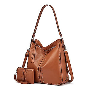 Viviphanhy Women Large hobo Leather tote concealed carry purses shoulder crossbody bags sets(Brown)