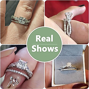 Newshe 1.7ct Princess Pear White AAAAA Cz 925 Sterling Silver Engagement Wedding Ring Set Size 7