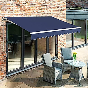 MCombo 12x10 Feet Manual Retractable Patio Door Window Awning Sunshade Shelter Outdoor Canopy (Dark Blue)