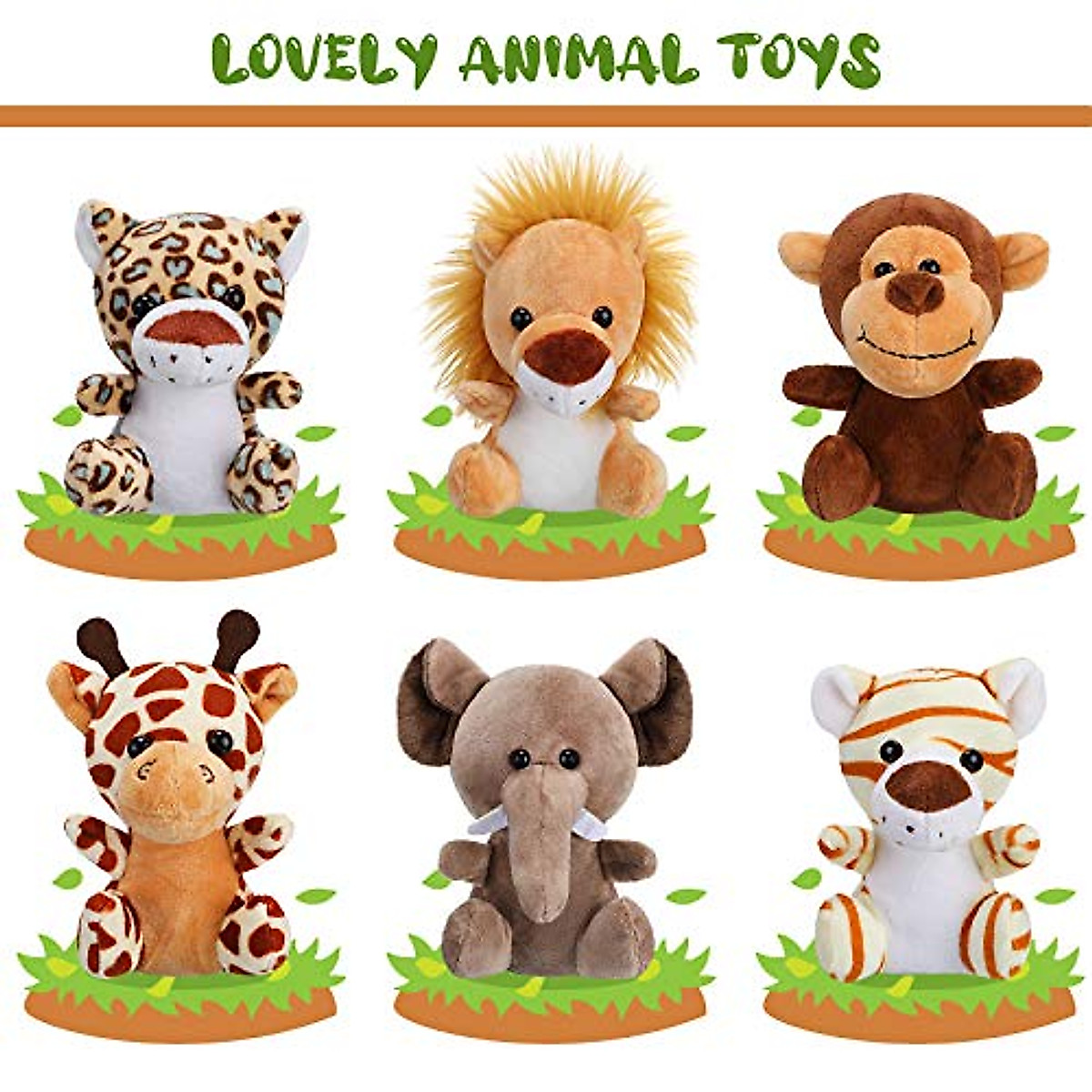 12 Pieces Mini Stuffed Forest Animals Jungle Animal Plush Toys in 4.8 Inch Cute Elephant Lion Giraffe Tiger Plush for Animal Themed Parties Teacher Student Achievement Award (Sitting)