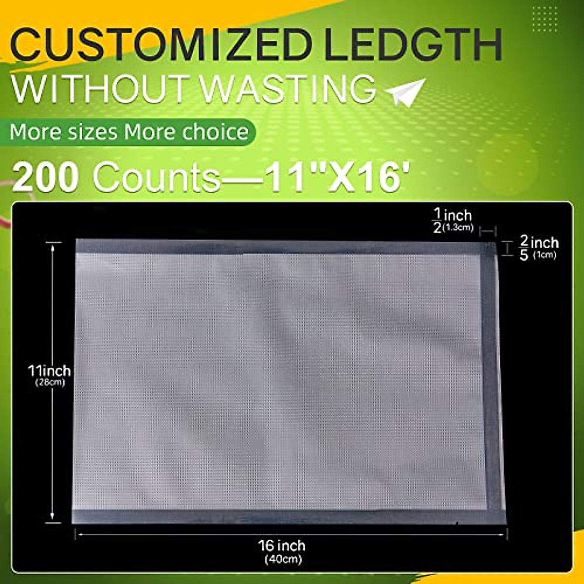 Vacuum Sealer Bags with BPA Free(200 Counts-11" x 16")200 Gallon Heavy Duty Vacuum Seal Food Sealer Bags PreCut Bag