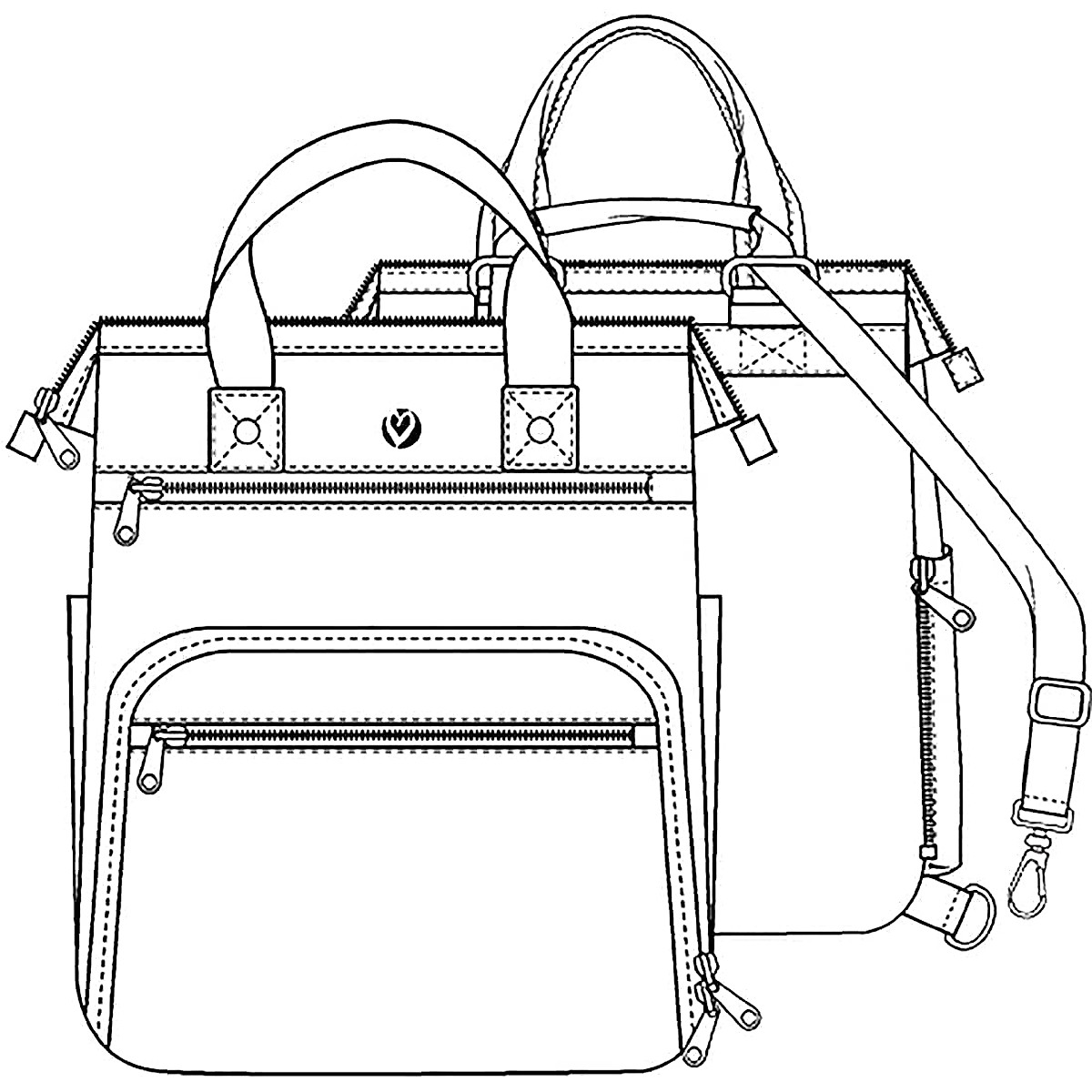 HeartSoul Women's Convertible Bella Backpack, Nurse Backpack for Work, One size, Black Pebble w/Black Straps