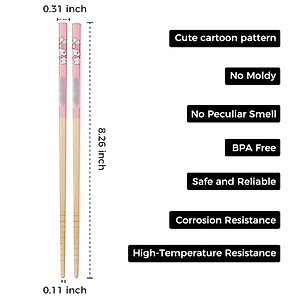 5 Pairs Cute Kitty Cat Bamboo Chopsticks Set Kitty Cat Bamboo Chopstick Set Reusable Cartoon Wooden Chopsticks for Home Kitchen Cooking Tableware Use (CSK Mel A)