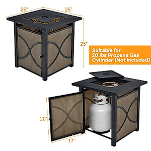 DORTALA 25'' Gas Fire Pit Table, 40,000 BTU Propane Fire Pit Table w/CSA Certification,Square Fire Table with Lid, Fire Glass and Adjustable Flame, Firepit for Patio Deck Backyard, Black & Natural