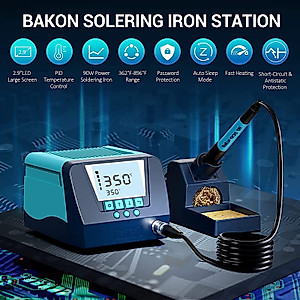 90W Soldering Station, BAKON Soldering Iron Station Kit-2.9" LCD Display, Fast Heating Up, Temperature Control, Password Lock, Auto Sleep Mode, 5 Extra Iron Solder Tips