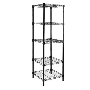 HollyHOME 5 Shelves Adjustable Steel Wire Shelving Rack in Small Space or Room Corner, Metal Heavy Duty Storage Shelf, Utility Rack, Bathroom Storage Tower Kitchen Shelving, Thicken Tube, Black