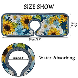 Kitchen Faucet Absorbent Mat 2 Pieces Yellow White Sunflower Daisy Faucet Sink Splash Guard Bathroom Counter and RV,Faucet Counter Sink Water Stains Preventer