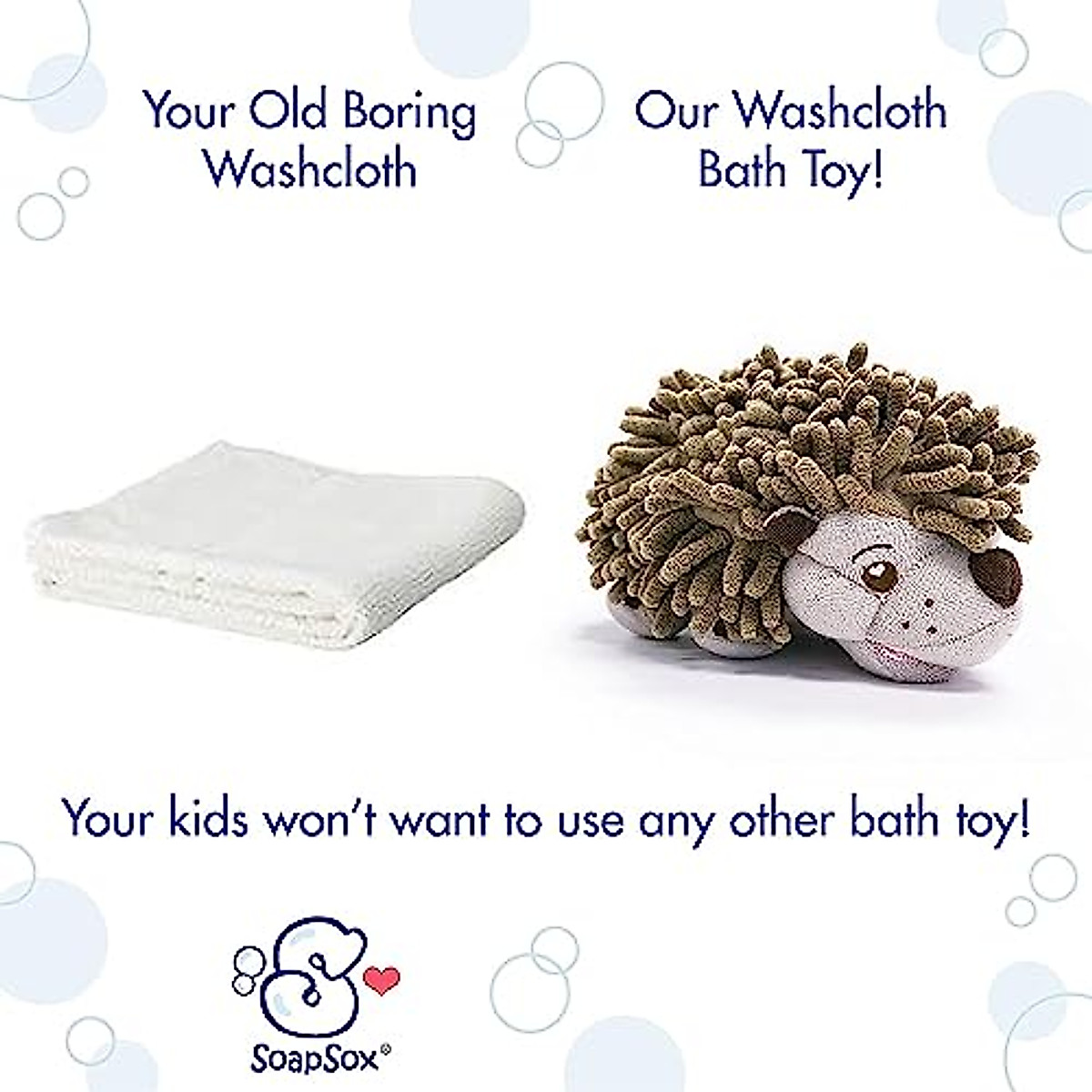 SoapSox Kids Exfoliating Bath Scrub (Hendrix The Hedgehog) - Soft Animal Toy Wash Cloth Sponge with Soap Pocket Insert - Fun Loofah Characters for Babies, Kids and Children