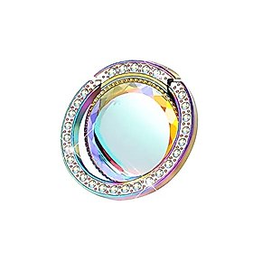 lenoup Iridescent Glitter Bling Bling Phone Ring Holder,Sparkle Phone Ring Grip Artificial Stand with Flat Diamond,Flat Rhinestone Cell Finger Ring for Phones,Pad(Rainbow)