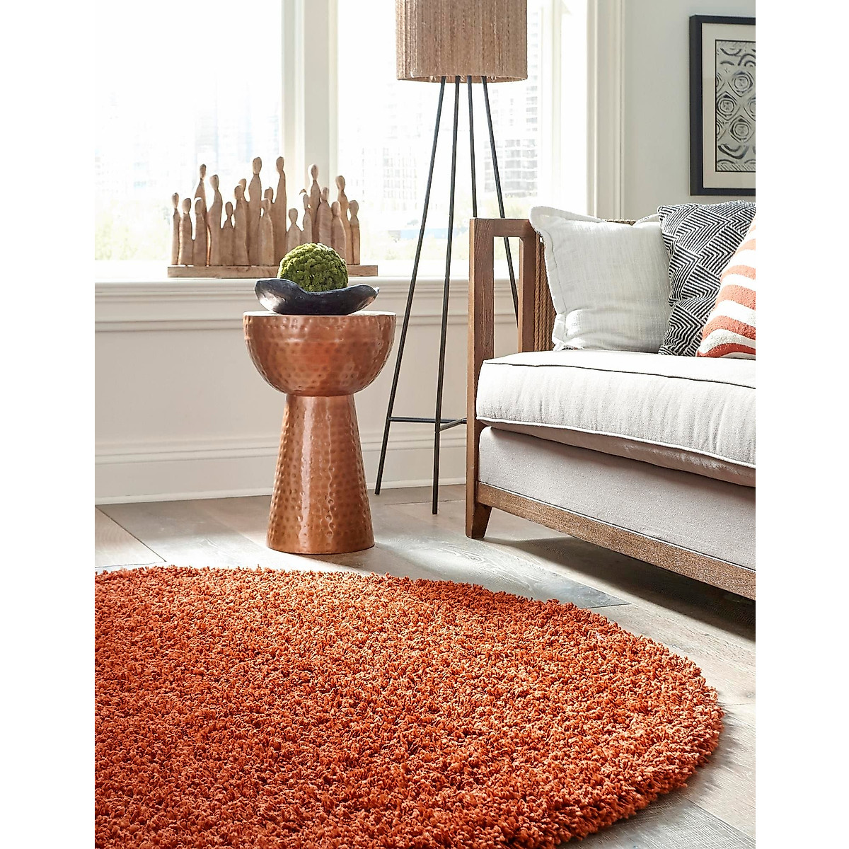 Rugs.com - Über Cozy Solid Shag Collection Rug – 4 Ft Round Terracotta Shag Rug Perfect for Kitchens, Dining Rooms