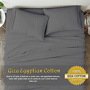 100% Long Staple Giza Cotton Bed Sheet Set Full Size – 400 Thread Count, 4-Piece Dark Grey Full Bedding, Sateen Weave, Luxury Hotel Quality, 16" Deep Pocket (Fits Up to 16" Mattress)