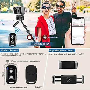 Aureday Selfie Stick Phone Tripod&Monopod, 67'' Detachable Cellphone Tripod Stand with 360° Rotatable Pan Head, Tripod for iPhone&Android Phone, Portable Phone Stand for Recording/Photography/Make-Up