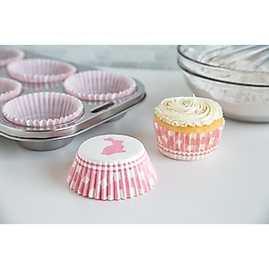 Fox Run Gingham Bunny Bake Cup Set, Standard, 50-Count, Pink
