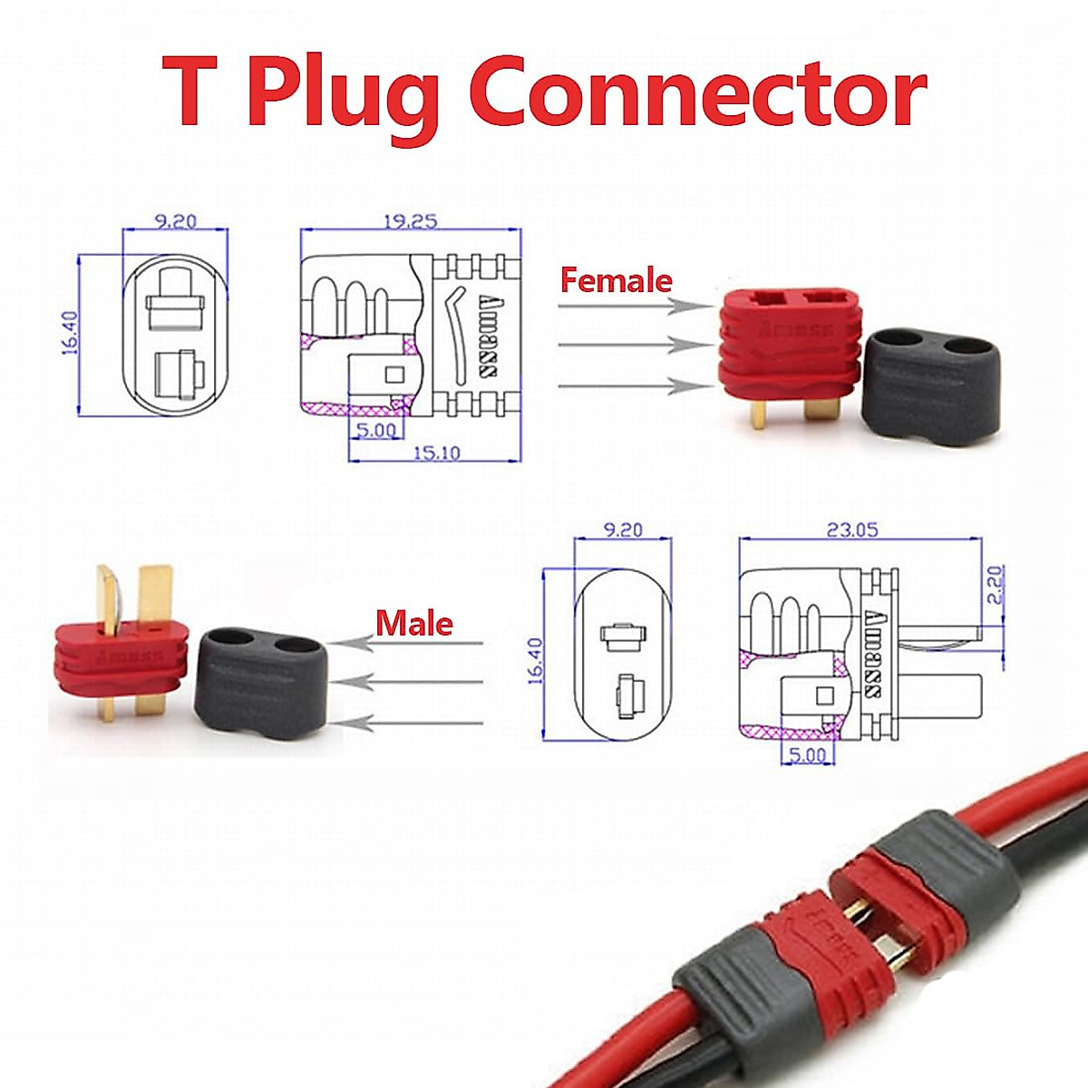 T Plug T Connector, Upgrade Version, 15 Female + 15 Males (15pair)