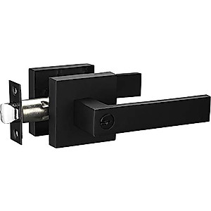 Berlin Modisch Contemporary Square Entry Lever Door Handle Lock and Key Locking Lever Set [for Front Door or Office] Reversible for Right & Left Sided Doors Heavy Duty – Iron Black Finish